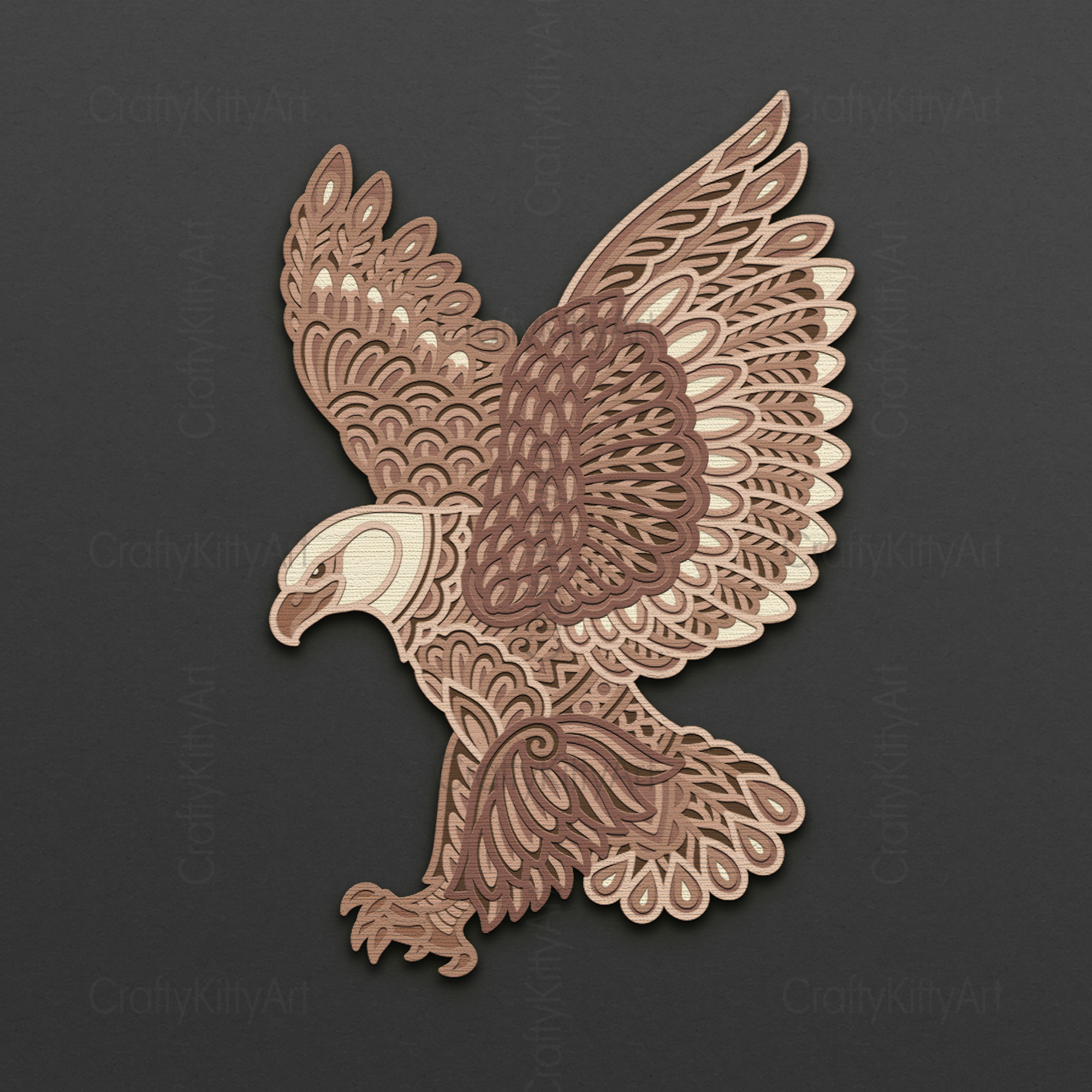Mandala Eagle, Bald Eagle Fly, 3D layered SVG DXF PNG files - Design Market