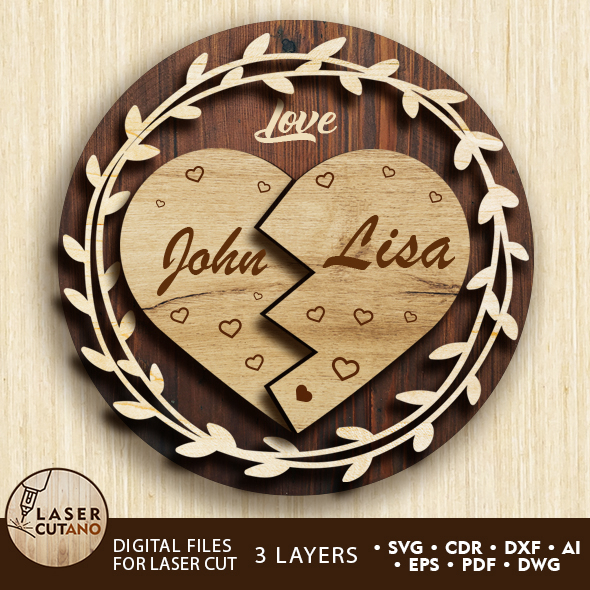 Heart Multilayer Wall Art Love Gift Sign Custom Name Wedding - Design ...