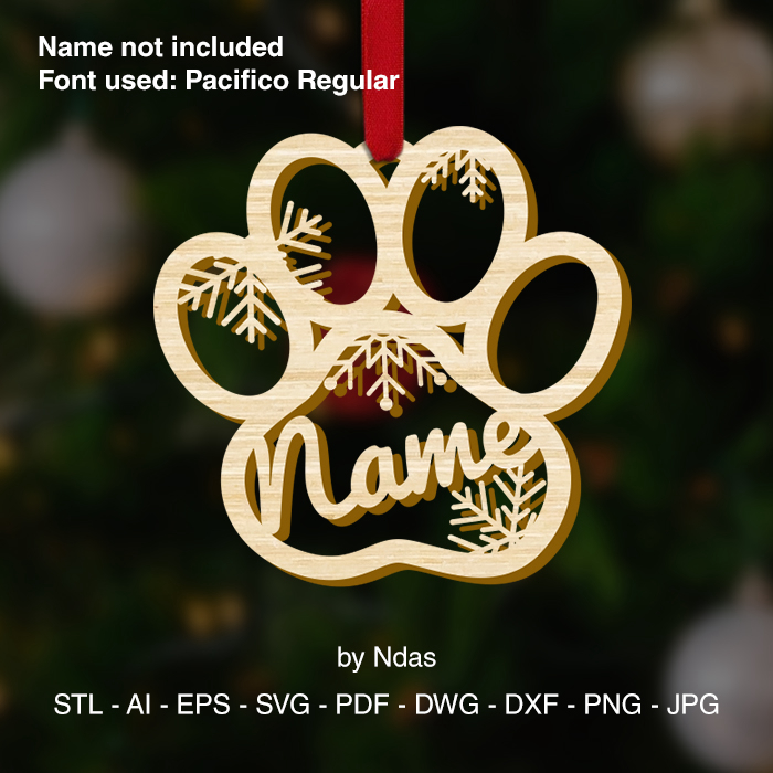 Dog Paw Christmas Tree Decoration Ornament with Snowflake - Design Market