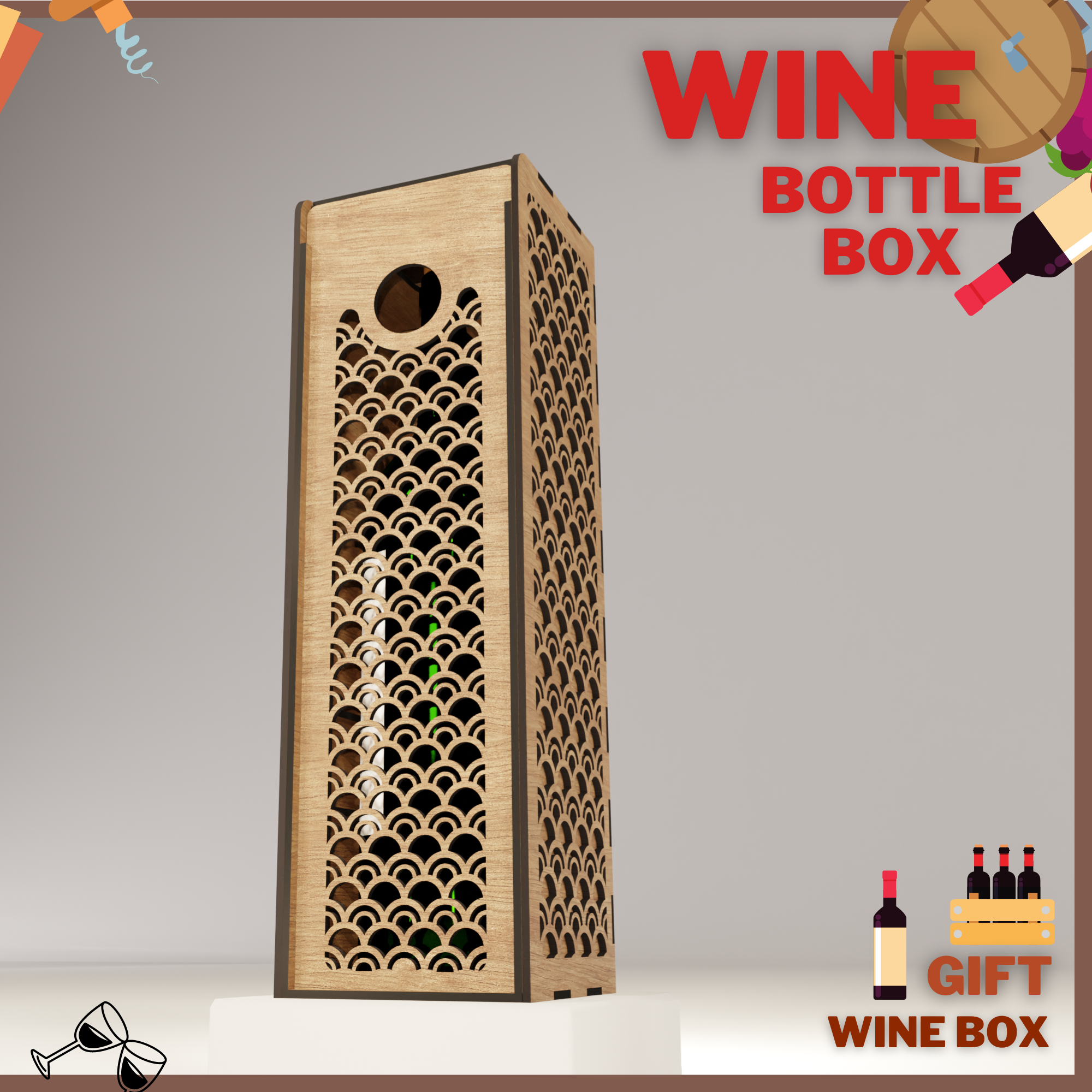 Wine box laser cut / Box with Sliding Lid for wine bottle - Design Market