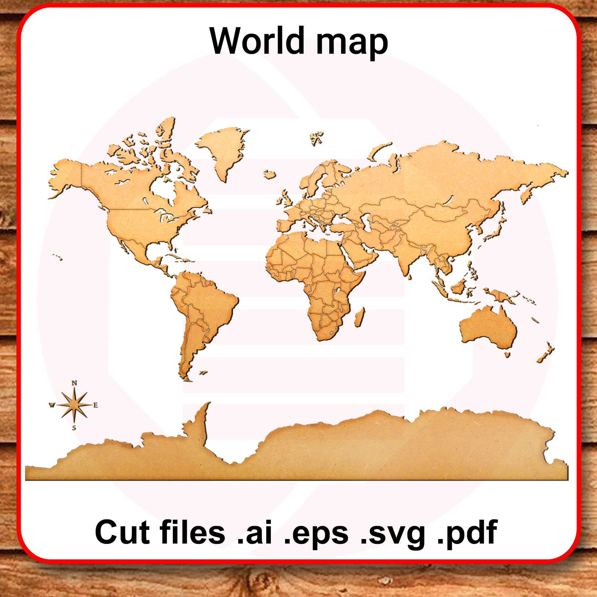 Laser cut World countries map vector template mdf wood - Design Market