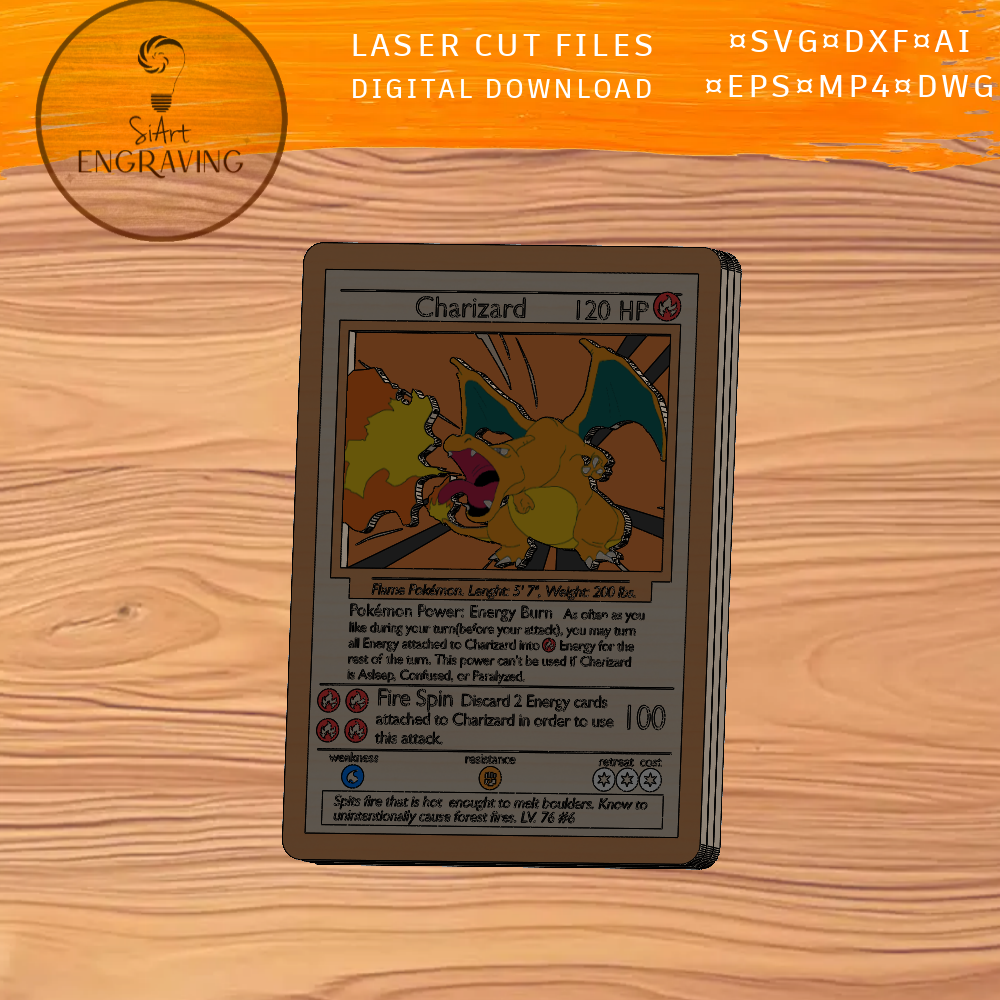 Charizard Pokèmon Card laser cut files - Design Market